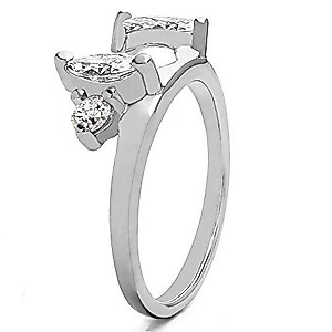 TwoBirch 1 Carat Cubic Zirconia Round and Marquise Wedding Ring Wrap in Sterling Silver (size 8)
