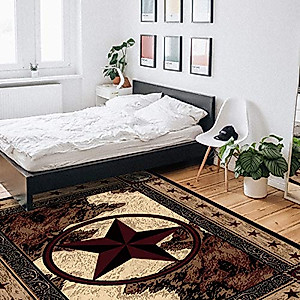 Area Rug 4'x6' Western Texas Star on Wood Panel Rustic Vintage Style Non-Skid Rubber Backing Modern Runner Rug Indoor Carpet for Bedroom/Living Room