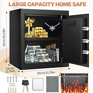 2.3 Cubic Fireproof Safe with Digital Keypad Key, Anti-Theft Safes Fireproof Waterproof with Fireproof Document Bag, Security Home Safe Box for Pistol Money Medicine Important Documents