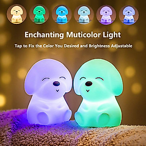 Kids Night Light, Remote Control Soft Silicone Puppy Dog Night Lamp Baby Nursery Night Lights Rechargeable, Color Changing Bedside Night Light for Children Infant Toddler Teen Girls Boys with Timer