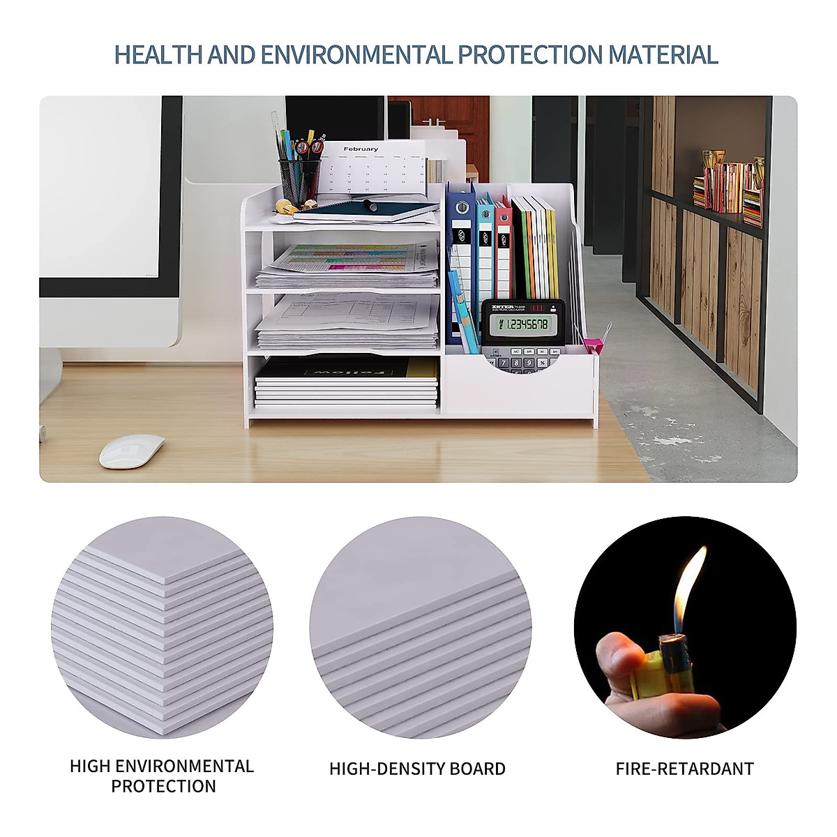 Natwind 4-Tier Office White Desktop Organizer Paper File Rack with Vertical Horizontal File Holder All in One Supplies Storage Box Mail Sorter on Desk Tabletop Binder Folder Letter Trays Study Home