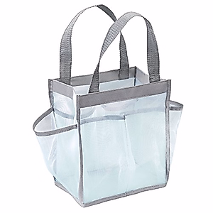 iDesign Mesh Water-Resistant Shower Caddy Tote with Handles for Bathroom, College Dorm, Garden, Beach, 8.5" x 5.75" x 9.25" - Mint Green and Gray