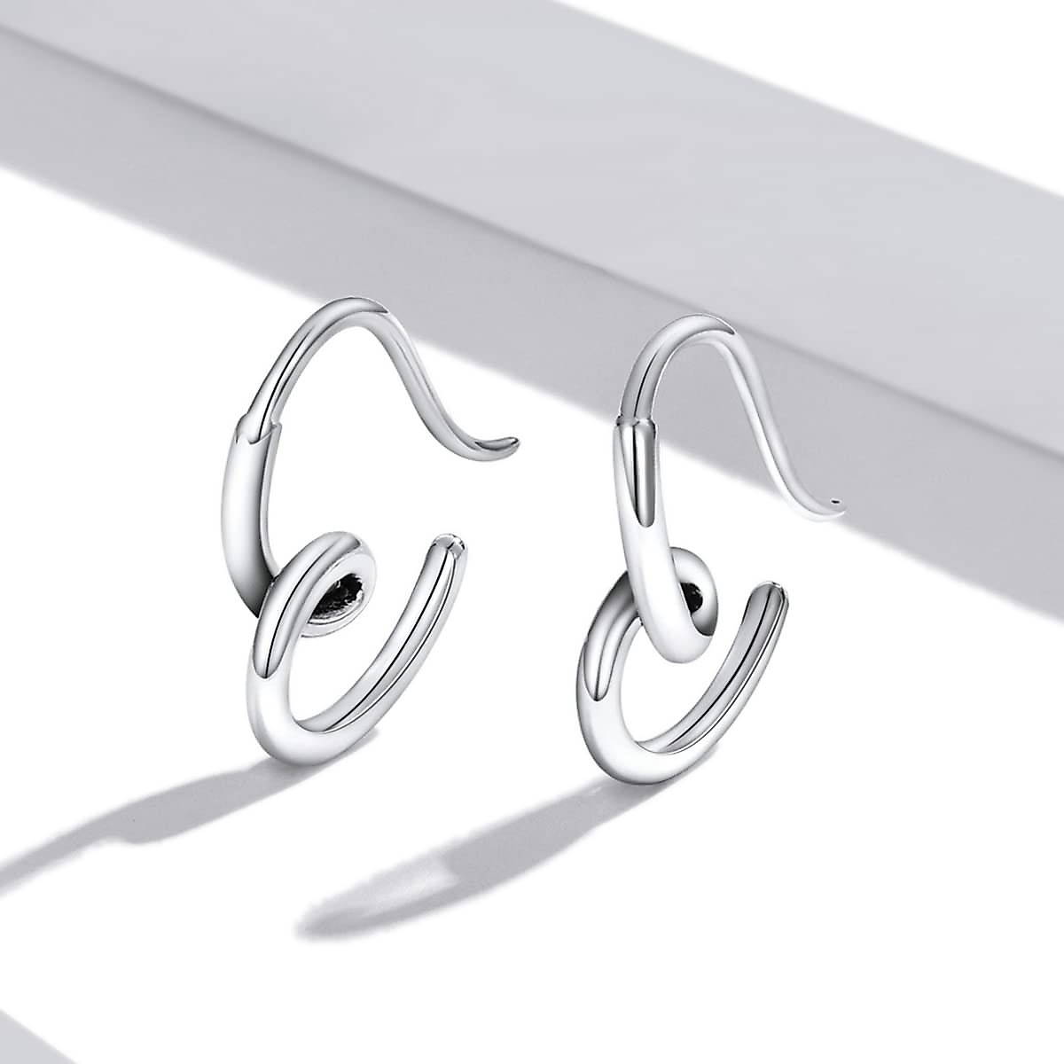 BISAER Love Heart Earrings for Women 925 Sterling Silver Pull Through Hoop Earrings Heart Shape Small Hoops Earrings