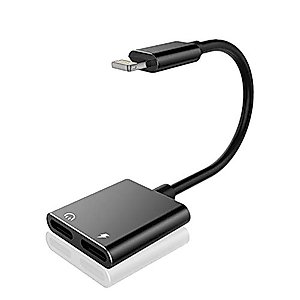 KUULAA iPhone Adapter Dual 2-1 for iPhone 7/7 Plus/ 8/8 Plus/X/XS/11 Pro Max, 2-in-1 Splitter Adapter/Cable for iPhone Audio/Headphone and Charger, Remote Control & Telephone Call Supported (Black)