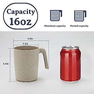 Wrova 16oz Wheat Straw Cups with handles set of 6-Plastic Cups Reusable-Unbreakable Wheat Straw Cups-Dishwasher Safe & Microwave Safe-Ideal Mugs for Tea,Coffee,Camping,RV-Vibrant Color