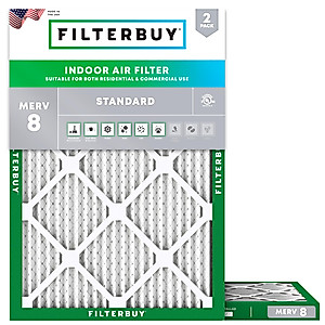Filterbuy 20x25x1 Air Filter MERV 8 Dust Defense (2-Pack), Pleated HVAC AC Furnace Air Filters Replacement (Actual Size: 19.50 x 24.50 x 0.75 Inches)