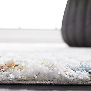 SAFAVIEH Berber Shag Collection Area Rug - 8' x 10', Blue Rust & Ivory, Modern Abstract Design, Non-Shedding & Easy Care, 1.25-inch Thick Ideal for High Traffic Areas in Living Room, Bedroom (BER577A)