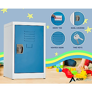 AdirOffice Kids Steel Metal Storage Locker - for Home & School - with Key & Hanging Rods (24 in 1 Door, Blue)