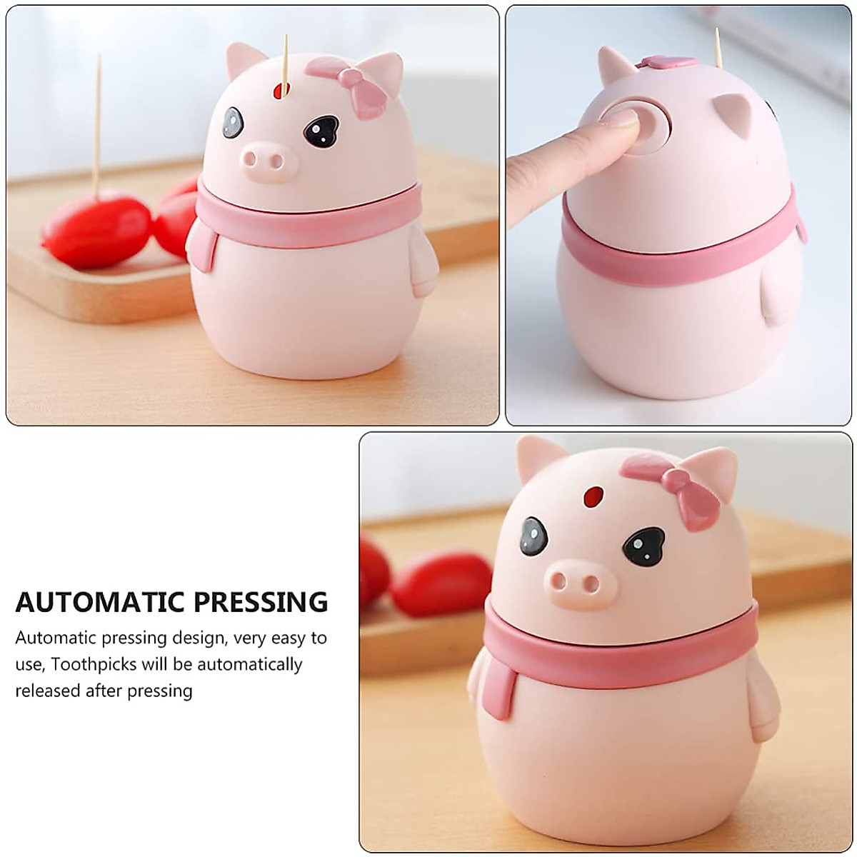 VORCOOL Automatic Toothpick Dispenser Cute Pig Shape Pop- Up Toothpick Holder Plastic Fruit Pick Storage Box Container for Home Kitchen Restaurant1