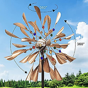 Kinetic Wind Spinners with Solar Powered Glass Ball, 79 Inches Outdoor Metal Large Wind Sculptures & Double Windmill Spinner, for Outdoor Yard Lawn Garden Decorations
