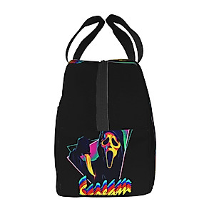Wushxiao Movie Scream Theme Horror Lunch Bag Teen Reusable Cute Lunch Box Insulated Tote Bag Office Outdoor Picnic Camping, Black, One Size