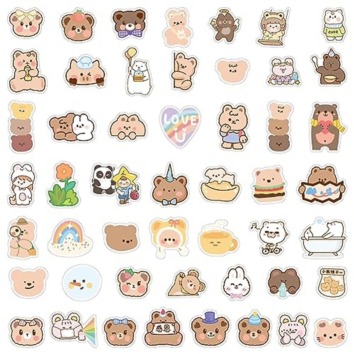 100 Pcs Cute Bear Stickers for Kids, Reusable Vinyl Waterproof Stickers for Laptop, Bumper, Skateboard, Water Bottles, Computer, Phones, Animal Stickers for Kids Teens