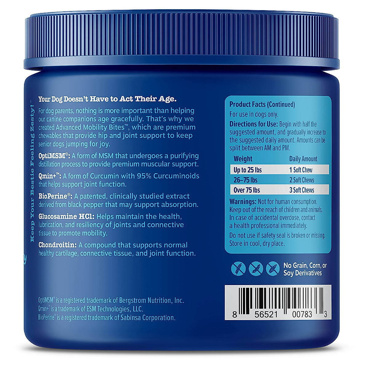 Zesty Paws Senior Advanced Glucosamine for Dogs - for Hip & Joint Arthritis Pain Relief + Multifunctional Supplements for Dogs with Probiotics for Gut & Immune Health