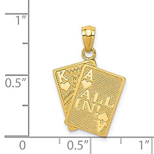 14K Yellow Gold Ace of Heart Love King All In Poker Necklace Playing Cards Suit Pendant Gambling Deck Charm Good Luck Jewelry 23mm x 15mm Only