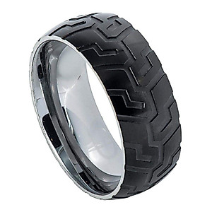 Free Personalized laser engraving Ring for Men and Ring for Women tungsten Band Rings 8mm Semi-domed Ring with Black IP Plated with Super Sleek Tire Tread Laser Carved Pattern Wedding Band Ring Ideal
