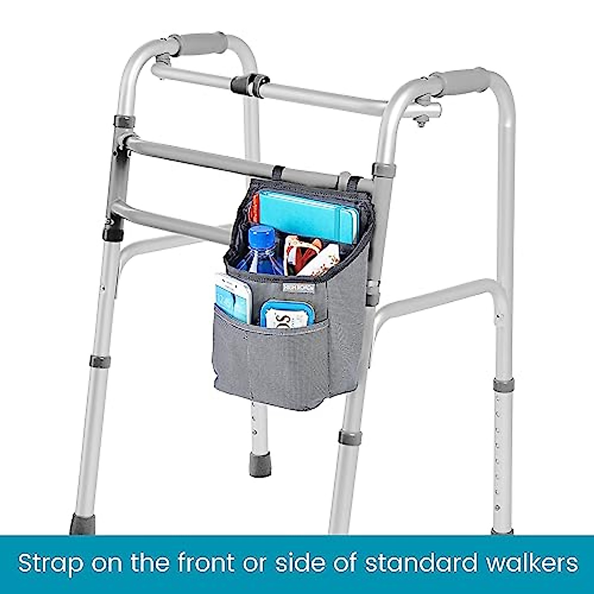 High Road Mobility Scooter Organizer, Compact Walker Bag and Wheelchair Side Bag with Easy Access Pockets for Adult Daily Living Needs (Gray Check)