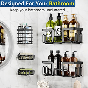 BEKU Shower Caddy 5 Pack - Bathroom Kitchen Organizer & Storage Rack - Adhesive Shelves inside Shower - No Drilling Stainless Steel Accessories Set - Black