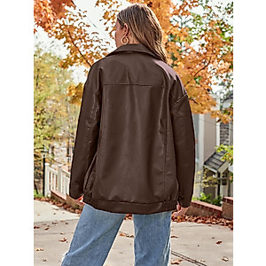 AUTOMET Womens Oversized Leather Jackets Faux Suede Fall Fashion Motorcycle Coats Winter Outfits Clothes Y2k Tops Brown M