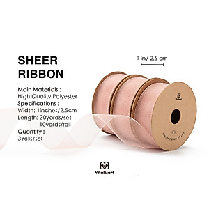 Vitalizart Rose Gold Ribbon Organza Sheer Ribbon 1 inch x 30Yd in Total Handmade Eco-Friendly Fabric Ribbons for Gift Wrapping Christmas Tree Crafts Bows Wedding Invitations Wreaths Wrap