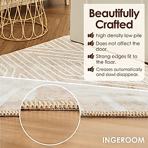 INGEROOM Washable Area Rug, 4x6 Area Rug for Living Room, Soft Area Rug for Bedroom, Modern Design, Stain Resistant Rugs, TPR Anti-Slip Backing, Non Shedding, Geometric Area Rug