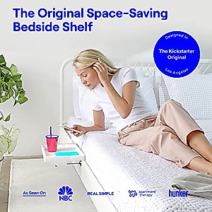 Bedshelfie Bedside Shelf for Bunk Bed & Top Bunk, College Dorm Room Essentials, Loft Bed Accessories, Clip On Nightstand Organizer,Floating Bed Side Table Tray Shelfie Storage - Original White Wood