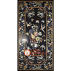 90"x48" Decorative Black Big Dining Marble Table Top Pietradura Inlay Birds Butterfly Designs