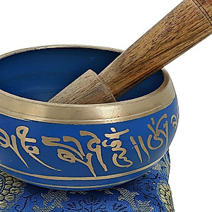 Indian Glance Relaxing Yoga Meditation Buddhist Tibetan Singing Bowl Set Blue With Mallet | Cushion | Pillow