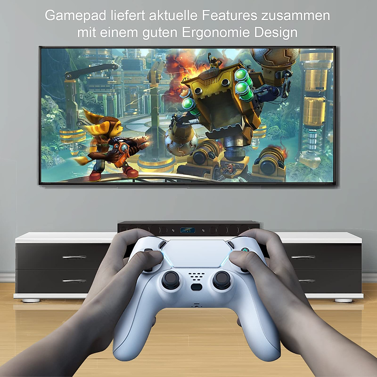 PomisGam PS4 Controller Compatible for Playstation 4 / Pro / Slim / Steam, Wireless Gaming Controller with Vibration and Headset Jack, Touch Pad, and Charging Cable (White)