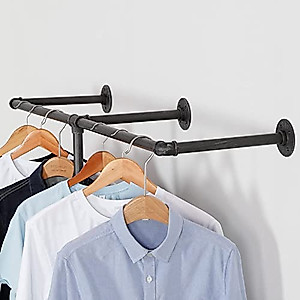 WJJAYY Industrial Pipe Clothes Rack, Heavy Duty Wall Mounted Black Iron Garment Bar,Retail Display Rack Closet Storage Clothes Organizer (47.2, Black)