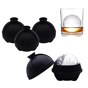 Helpcook Ice Ball Molds 4 Pack - Silicone Sphere Ice Molds with Built-in Funnel - 2.5 Inch Round Ice Cube Molds Ice Ball Maker Makes Large Ice Balls for Whiskey & Cocktails - Easy Release and BPA Free