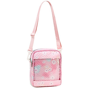 CAMTOP Crossbody Purse Small Messenger Bag with Clear Pocket for Teen Girls Kids(Daisy Pink)