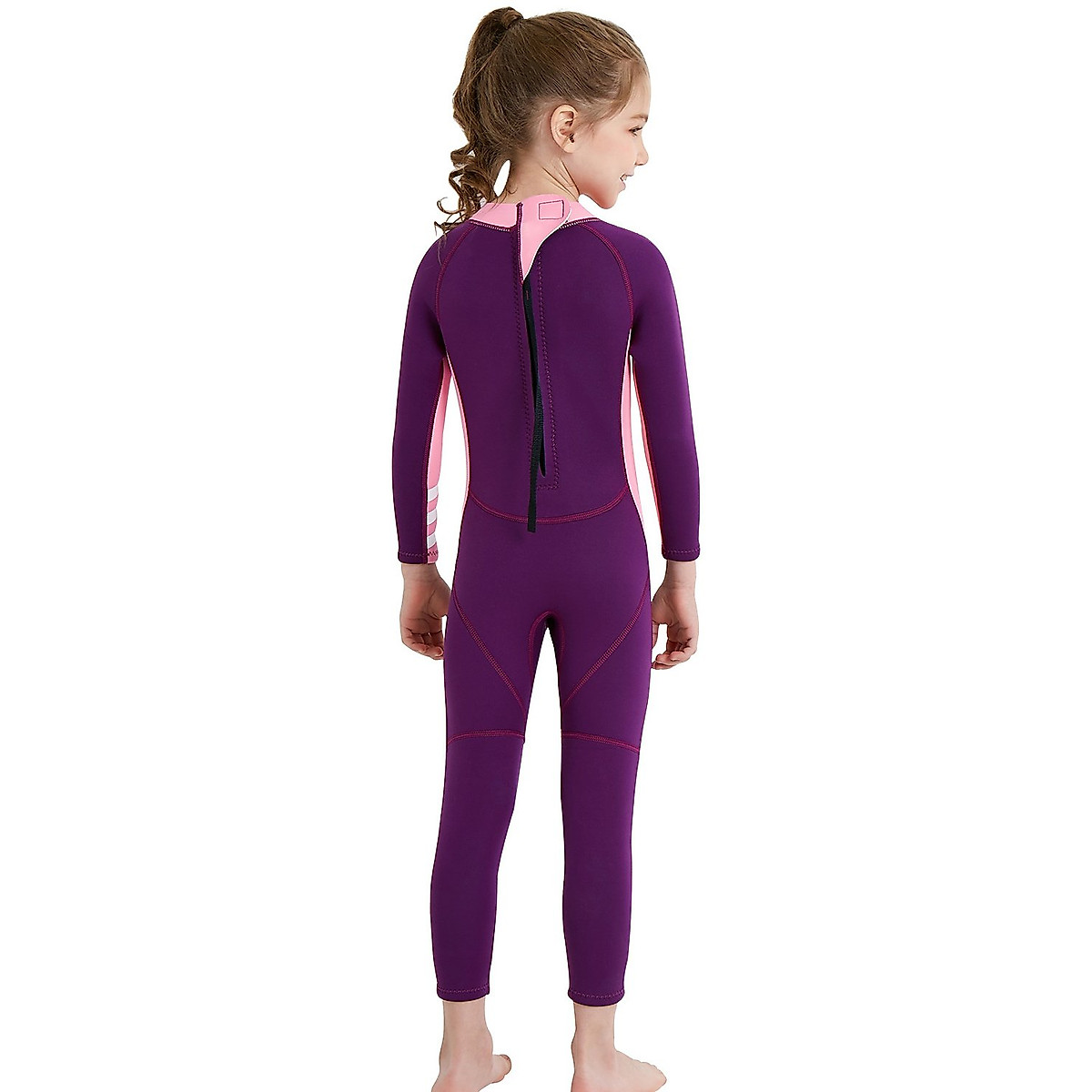 Kids Girls 2.5mm Wetsuit Long Sleeve One Piece Dive Skin UV Protection Thermal Swimsuit for Diving Snorkeling Swimming 10-11 Years Pink