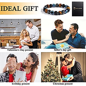 mens beaded bracelets（evil eye, tigers eye,hematite, obsidian）A handmade beaded crystal healing bracelet that can bring luck, happiness and protection(10mm elastic)