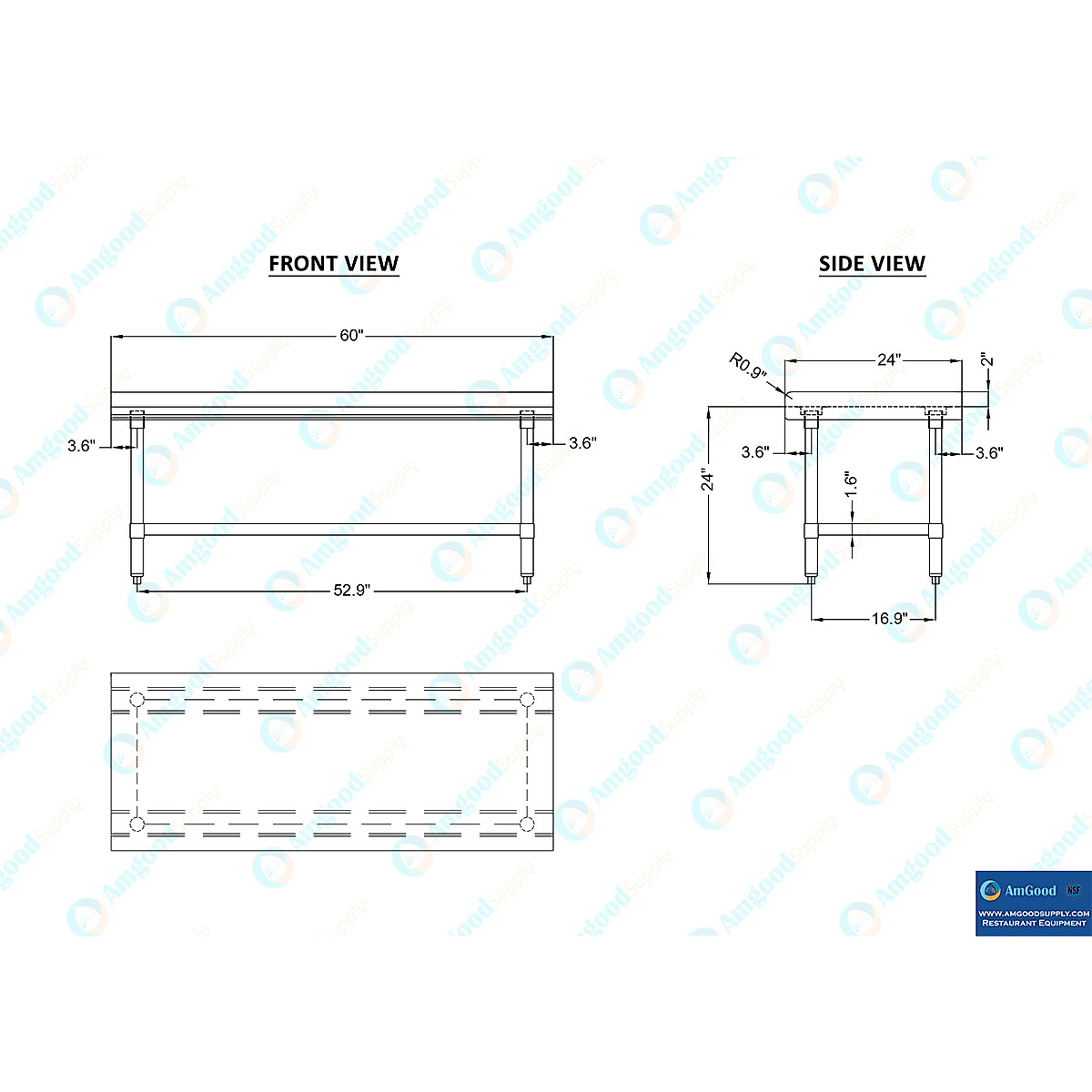 AmGood Stainless Steel Equipment Stand - Heavy Duty, Commercial Grade, with Undershelf, NSF Certified (24" Width x 60" Length)