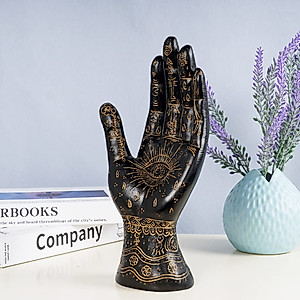 Palmistry Hand Resin Statue Telling Palm Reading, Ancient Mystical Palm with Lines and Symbols Sculpture for Palm Readers（Black）