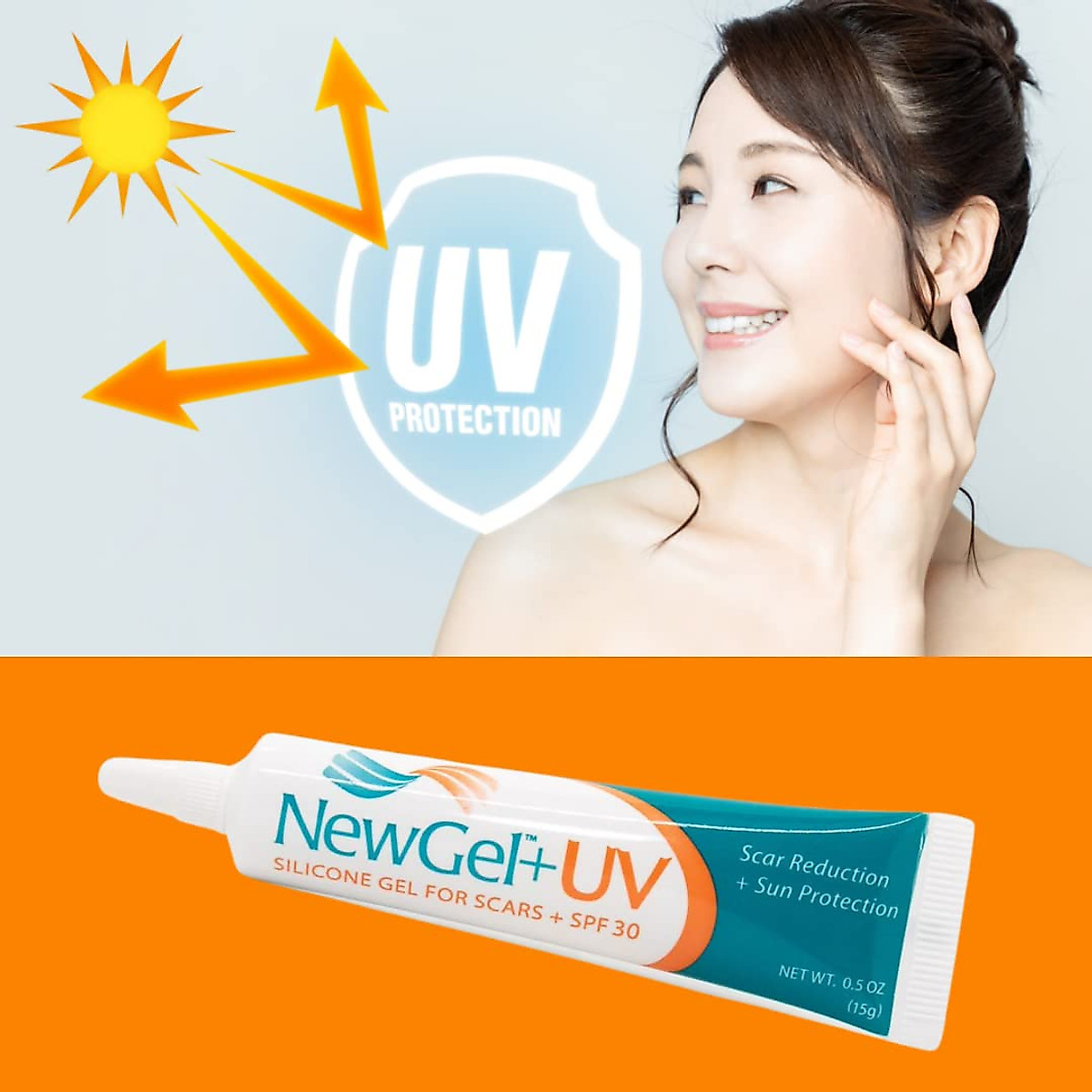 NewGel Plus UV by MyNewGel Advanced Silicone Scar Gel for OLD and NEW Scars with SPF30 Mineral non-chemical Sunscreen, Ideal for Protecting Scars from harmful ultraviolet rays, 15g (0.5 oz)