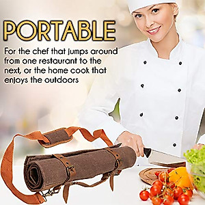 Prechepro (US Based Company Chef Knife Roll Bag With 10 Pockets, Tool Pouch And Leather Card Holder - Chef Knife Bag - Handmade Craftsmanship - Rugged Industrial Quality - Bag Only - No Knives