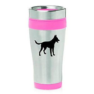 16oz Insulated Stainless Steel Travel Mug Coffee Mug Tumbler Belgian Malinois (Pink)