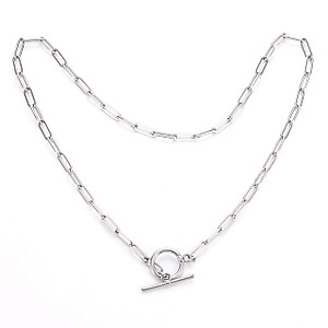 BVGA Chain Choker Necklace Paperclip Toggle Clasp Simple Y Necklace Oval Rectangle Link Chain Layering Necklace for Women Gold Silver (Silver)