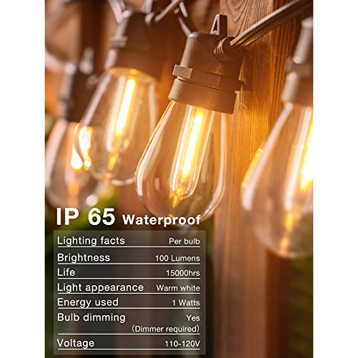 addlon 50FT LED Outdoor String Lights with Edison Shatterproof Bulbs, Weatherproof Strand, Commercial Grade Patio Lights, Decorative for Garden or Patio, Black