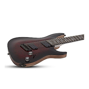 Schecter Omen Elite-7 Multiscale 7-String Electric Guitar in Black Cherry Burst with Schecter Hard Shell Carrying Case