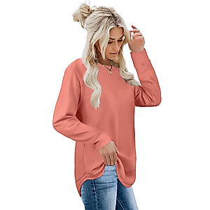 Dofaoo Oversized Sweatshirt for Women Crewneck Lightweight Cute Long Sleeve Tunic Tops Coral XL