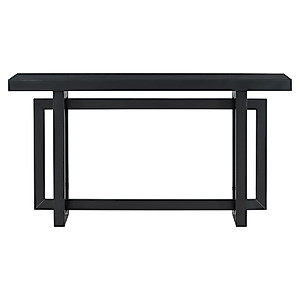 Contemporary Console Table with Industrial-inspired Concrete Wood Top, Accent Storage Cabinet Sofa Table, Buffet Storage Cabinet for Living Room Hallway Entryway Kitchen (Black + Solid Wood+MDF-O66)