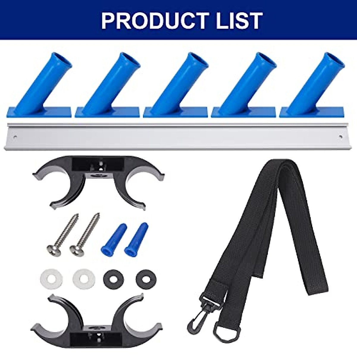 ZOMOFEW Pool Cleaning Accessory Holder, Blue, 5-in-1 Design, Holds Brushes, Nets, Vacuum Cleaners, Poles, Weatherproof