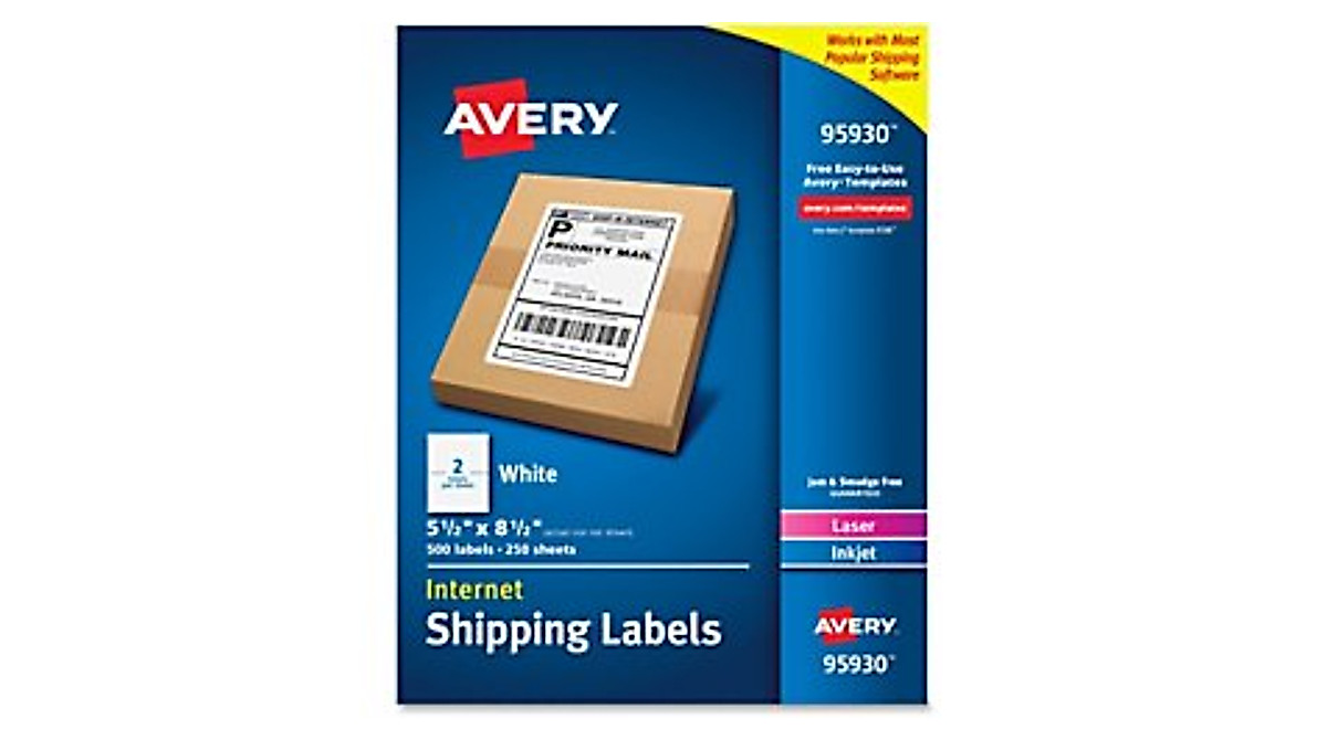 Print Avery 5.5x8.5 Half Sheet Shipping Labels - 500pk