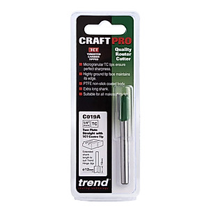 Trend CraftPro Straight Two Flute Router Cutter Bit, 1/4 Inch Shank, 15/32" Cut Diameter & 3/4" Cut Length, Tungsten Carbide Tipped, C019AX1/4TC