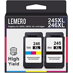 LEMERO 245XL 246XL Remanufactured Ink Cartridge Replacement for Canon 245 246 243 244XL Combo Pack for Pixma MG2522 MX490 MX492 TS3322 TR4520 MG2922 TR4522 TS3122 TS202 Printer (1 Black, 1 Color)