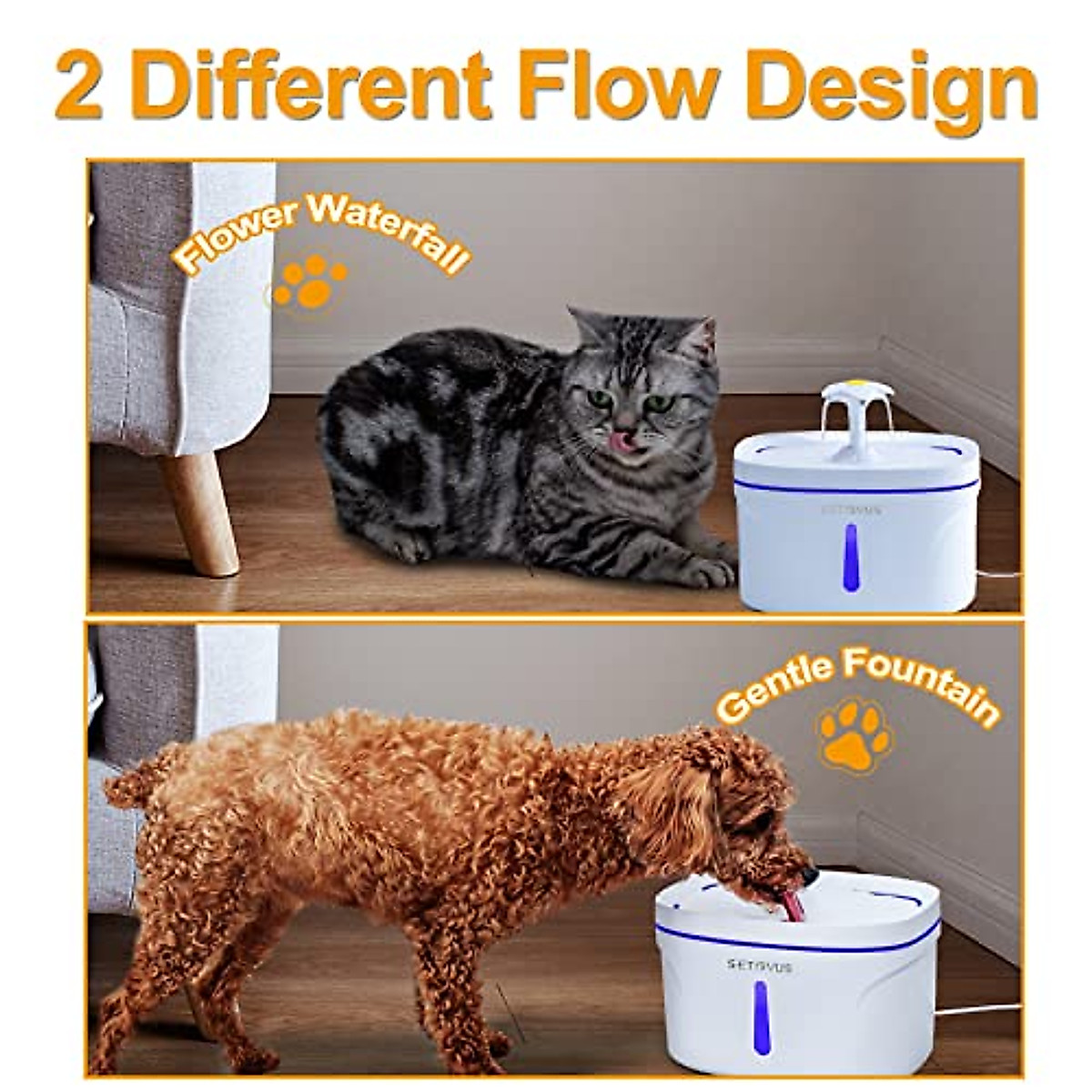 S-ETOVUS Cat Water Fountain, 84oz/2.5L Automatic Pet Water Fountain for Cats Inside, Cat Fountain Water Bowl with U/V/C Led Light, Dog Water Dispenser with Quiet Pump, Burn-Out Protection, 3 Filters