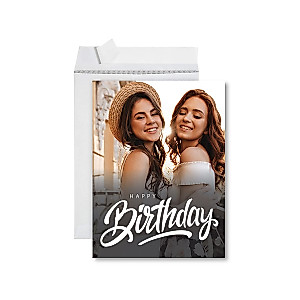 Andaz Press 8.5"x11" Personalized Photo Birthday Card with Envelope, Jumbo Happy Birthday Card for Her, Mom, Him, Birthday Keepsake Gift, Frosted Black Custom Photo Greeting Card Birthday Gifts