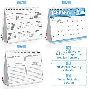 SKYDUE Small Desk Calendar 2023, Desk Calendar from Jan.2023 to Jun.2024, 7" x 8.5", Standing Desk Calendar with To-do List & Notes for Kitchen Office School
